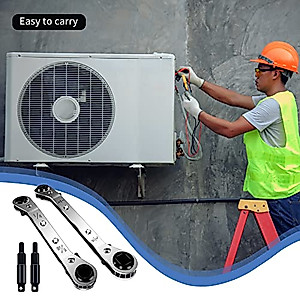 Hvac Service Wrench Tools Set,Refrigeration Wrench,3/8 to 1/4, 5/16 x 1/4 Ratchet Service Hvac Tools with 2 Hexagon Bit Adapter Kit for Air Conditioning Refrigeration Tools and Equipment Repair