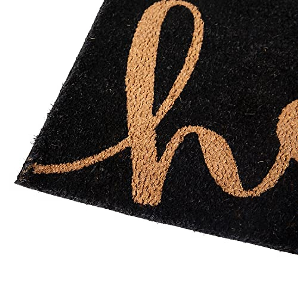 Flash Furniture Harbold Indoor/Outdoor Coir Doormat - Black Background with Natural Hello Message - 18" x 30" - Non-Slip Backing