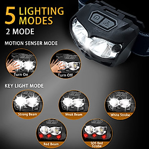 Headlamp Rechargeable LED 500 Lumen Headlamps Battery Powered Waterproof IP65 Head Lights for Forehead USB-C Rechargeable Head Lamps for Adults Head Lantern for Camping Running Cycling Fishing