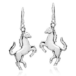 AeraVida Prancing Equine Horse Sterling Silver Dangle Earrings | Animal Earrings Unisex | Gift for Birthday, Anniversary
