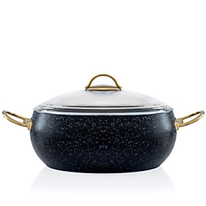 Acar Nostalgia Black Deep Pot, Nonstick Pasta Pot/Stockpot/Stock Pot with Glass Lid, Pots and Pans, Dishwasher Safe Black, Stainless Stylish Handles. Four Different Size Nonstick Pot (24 cm)