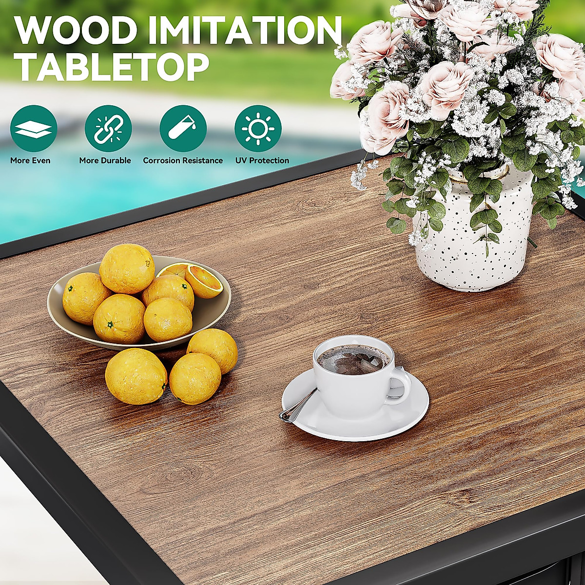 YITAHOME 5 Piece Outdoor Bar Height Table and Chairs Set, 32" Patio Height Bar Table & Outdoor Bar Stools Set of 4,Bar Height Patio Furniture for Lawn Garden Porch, Rhombus Back, Ivory