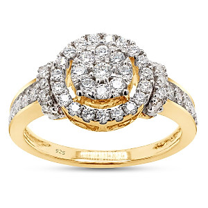 SAVEARTH DIAMONDS 0.60 Carat Round Cut Lab Created Moissanite Diamond Cluster Engagement Ring For Women In 14K Yellow Gold Over Sterling Silver (VVS1 Clarity, 0.60 Cttw)-9