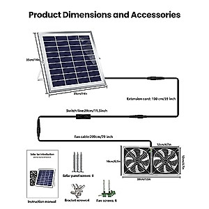 moreximiximi Solar Powered Fan,25W,Chicken Coop Fan,Solar Fans,Solar Exhaust Fan,Ventilation System,12FT Cable,DC Power,Dual Aluminum Shell,Weatherproof Dual Fan for Green House,Chicken Coops, Sheds
