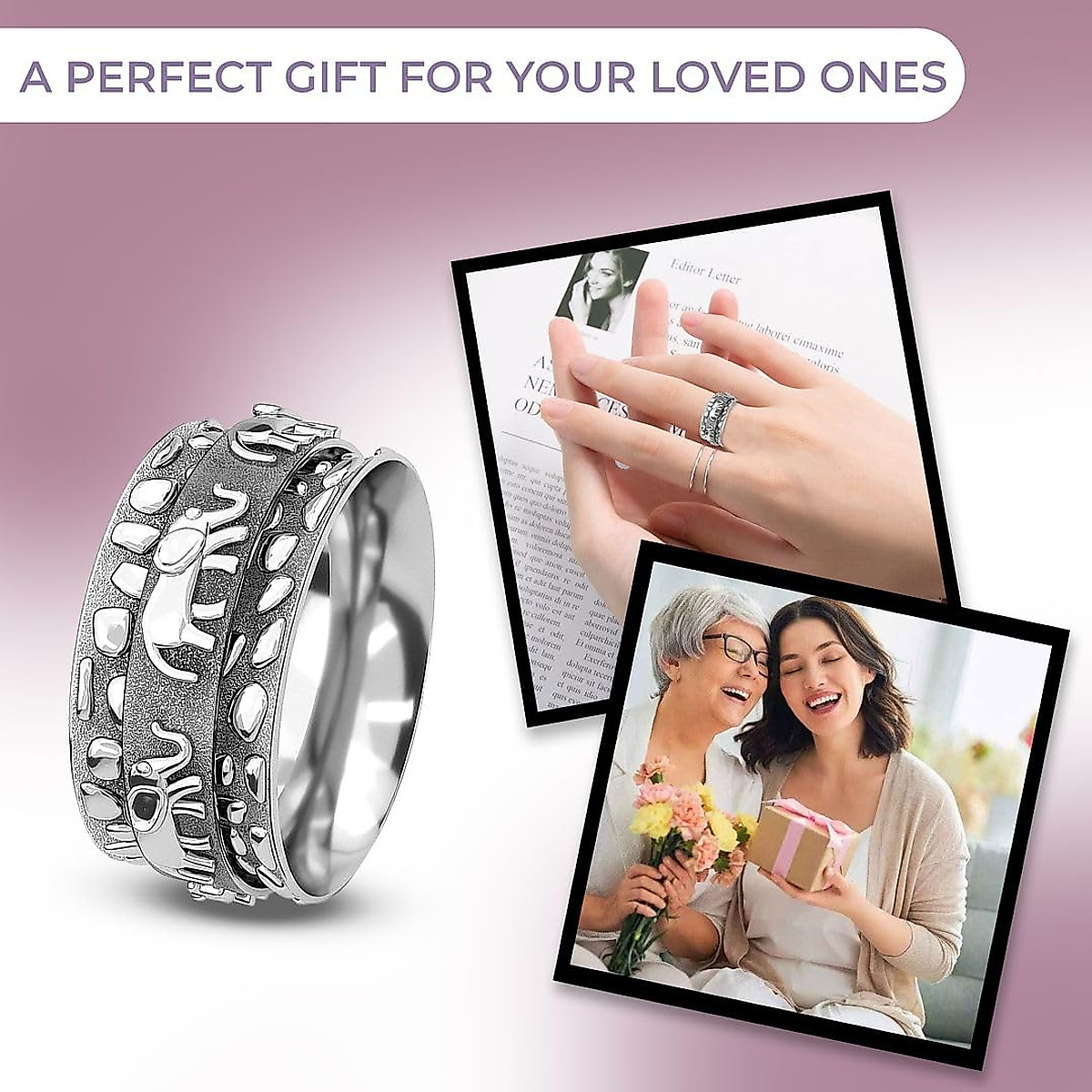 Shop LC Anxiety Ring for Women 925 Sterling Silver Spinning Spinner Rings for Men Oxidized Concave Swirl Boho Jewelry Band Meditation Stress Relief Elephant Gifts Size 8 Birthday Gifts for Women