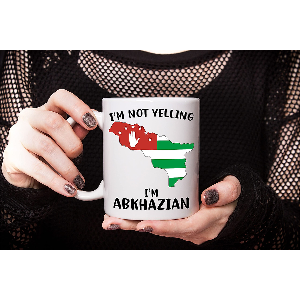 Funny Abkhazia Pride Coffee Mugs, I'm Not Yelling I'm Abkhazian Mug, Gift Idea for Abkhazian Men and Women Featuring the Country Map and Flag, Proud Patriot Souvenirs and Gifts