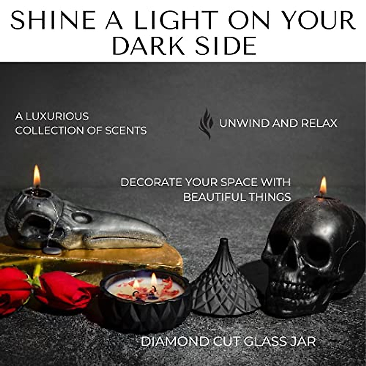 Sacred Luxury Skull Candle Set - Witchy Gifts for Women | Gothic Decor Home | Skull Gifts for Women | Black Skull Candle | Spooky Candles | Witchy