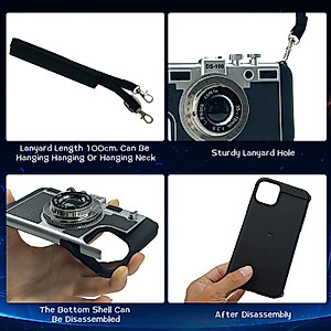 Mscomft Emily in Paris Phone case for iPhone 12/12 Pro, Vintage Camera Phone Case, 3D Vintage Camera Design Phone case That Looks Like a Camera,with Long Anti-Lost Lanyard(for iPhone 12 pro) Black