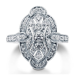 BERRICLE Sterling Silver Navette Cubic Zirconia CZ Statement Art Deco Fashion Ring for Women, Rhodium Plated Size 8.5