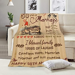 50th Anniversary Throw Blanket for Him Her, Super Soft Flannel Blanket, Comfy Plush Bed Blanket, Warm Gifts for Special One