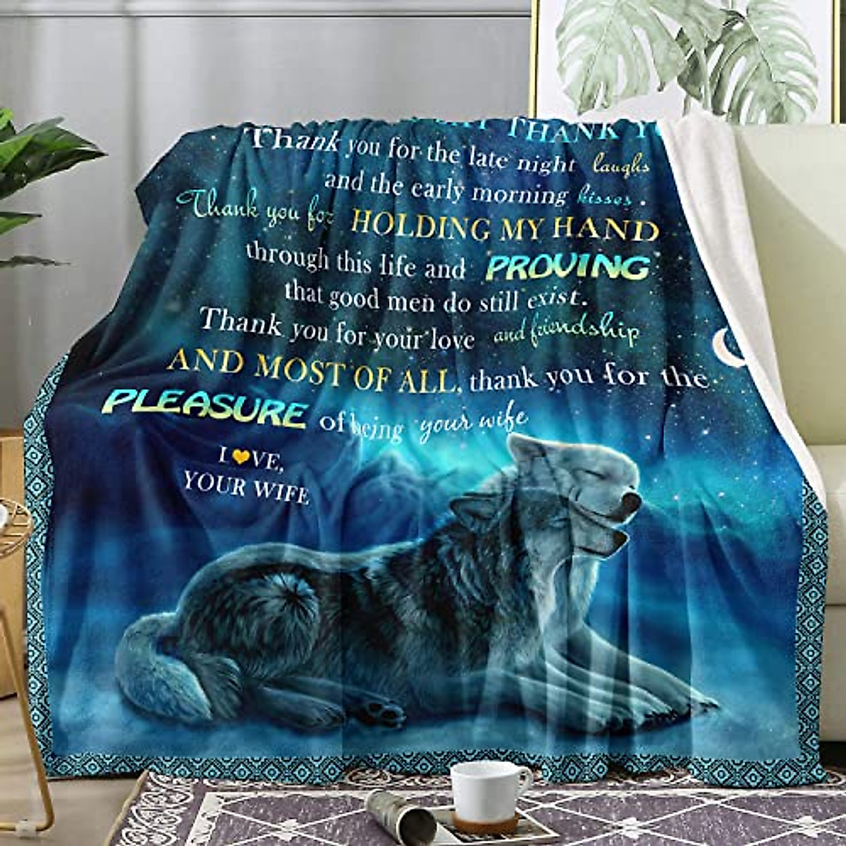Gift to My Husband Blankets from Wife Ultra-Soft Micro Fleece Throws Blanket for Best Husband Birthdays Anniversary Wedding Gifts Blankets for Bed Bedding Sofa Travel 60" x 50"