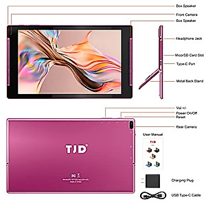 Android 12 Tablet 10 inch Tablets, 64GB ROM 512GB Expand Tablet pc, Quad Core Processor, HD IPS Screen, 8MP Dual Camera, Wi-Fi 6, G+G, Bluetooth5.0,6000mAh Battery Google GMS Stand Tablet (WineRed)