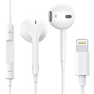 WASABI MANGO Earbuds Headphones with Connector [MFi Certified] Built-in Microphone & Volume Control, Noise Isolating Wired Earphones for 14/13/12/11/XR/XS/X/8/11 Support All iOS