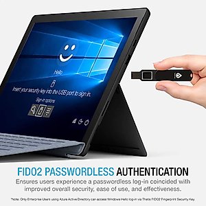 Thetis FIDO2 Security Key Fingerprint USB A, Two Factor Authenticator, Multi-Layered Protection HOTP / U2F Compatible Windows, MacOS, Gmail, Linux for Office Business - Black