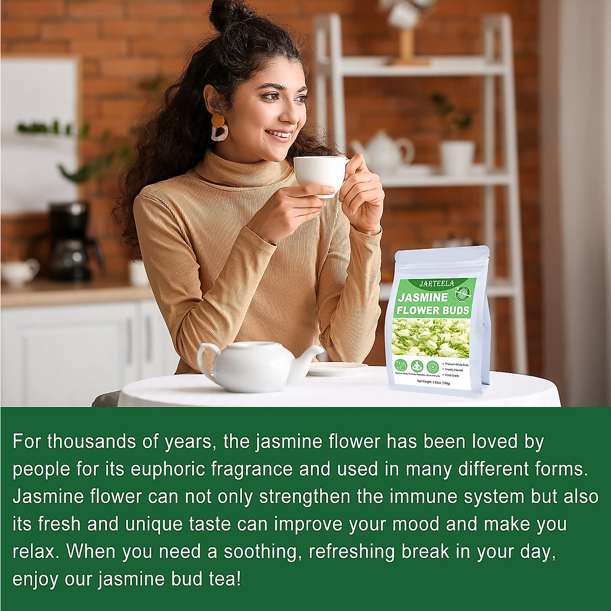 Jarteela - Jasmine Flowers Dried - 3.53oz/100g - Edible Dried Jasmine Flowers - Non-GMO - Caffeine-free - Blends Well With Tea