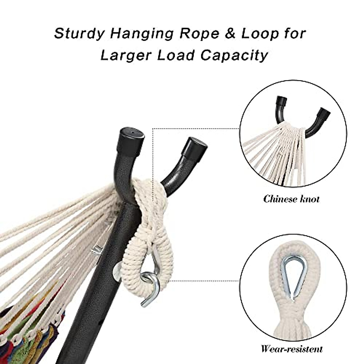 ONCLOUD Double Hammock with Stand 9 FT Space Saving, Hammock Stands Heavy Duty Includes Portable Carrying Case Two Pillows for Outdoor or Indoor (Rainbow)