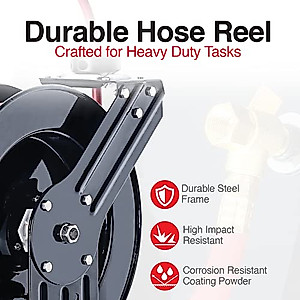 ReelWorks Air Hose Reel 3/8" Inch x 50' Foot SBR Rubber Hose Max 300PSI Commercial Steel Construction
