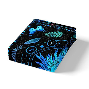 Sun and Moon Comforter Cover Constellations Astrology Bed Sets Moon Phase Duvet Cover King Green Botanical Leaves Bedding Exotic Feather Bedspread Cover with Zipper Closure Black Blue 3 Pieces Cozy