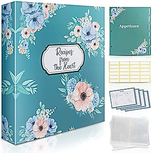 AR Kitchen Recipe Binder – Premium Recipe Organizer for 4 x 6-inch Cards – Anti-Tear Recipe Card Book Holder with 50 Cards - 25pcs Plastic Pockets Included – Elegant Floral Cover