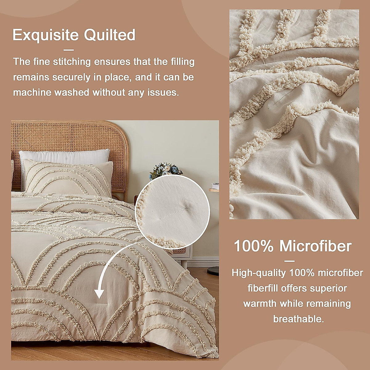 ENJOHOS Twin XL Comforter Set for College Girls - Twin Size Boho Beige Tufted Rainbow Comforter, 2 Pieces Rainbow Bedding for All Season, Lightweight Soft Microfiber Comforter with 1 Pillowcase