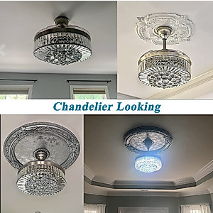 RuiWing 42'' Modern Fandelier Crystal Ceiling Fan with LED Light and Remote Control 3 Light Changes 3 Speeds Noise-Free Chandelier Ceiling Fan for Bedroom Indoor Living Room