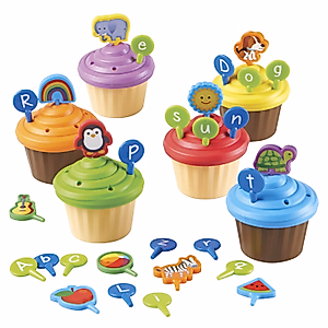 Learning Resources ABC Cupcake Party Toppers, Develops Language Skills, Early Alphabet Learning, Pretend Play Food, Vocabulary Toy, 64 pieces, Ages 3+
