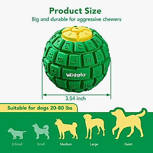 Wigglo Tough Durable Dog Ball Toy for Aggressive Chewers, Natural Rubber Dog Toy for Medium/Large Dogs, 3.5" Diameter Dog Ball Chew Toy Helps with Dog Separation Anxiety Boring, Dishwasher Safe, Green