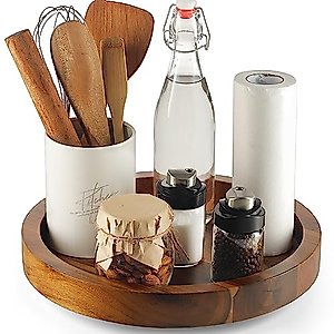 TIDITA 10" Acacia Lazy Susan Organizer for Cabinet - Wood Lazy Susans Turntable for Countertop - Wooden Kitchen Turntable Storage Food Bin Container for Table; Spices, Fridge, Pantry (10 Inch Acacia)