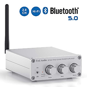 Fosi Audio BT20A-S Bluetooth 5.0 Stereo Audio 2 Channel Amplifier Receiver Mini Hi-Fi Class D Integrated Amp 2.0 CH for Home Speakers 100W x 2 with Bass and Treble Control TPA3116 (with Power Supply)