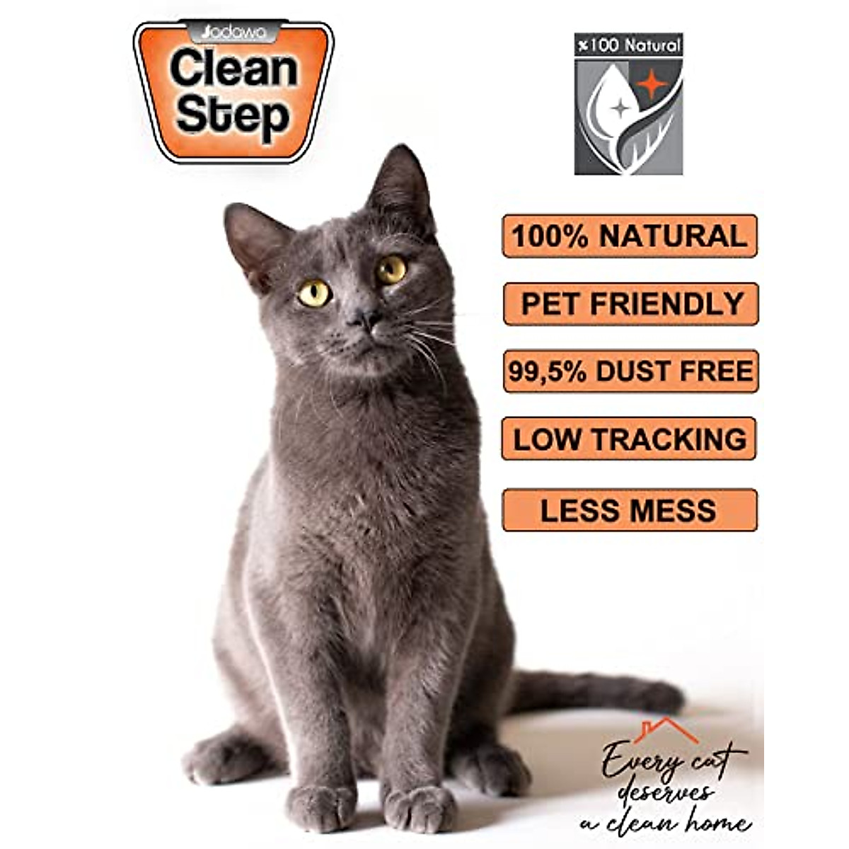 Jadawa Clean Step All Natural Cat Litter, Maximum Clumping Litter, 99.5% Dust Free (9.3 lb, Extreme-Activated Carbon)