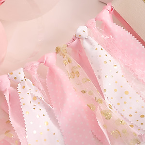 WAOUH Pink Highchair Banner - High chair Banner Decoration for First/1st Birthday, Cake Smash Photo Prop, Baby Girl Shower Anniversary Party, Gold one Birthday Sign.