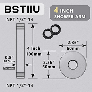 BSTIIU 4 Inch Shower Arm with Flange, Ceiling Mounted Shower Head Extension Arm, 1/2 NPT Straight Arm for Rain Shower Head, Stainless Steel Shower Head Extension Replacement Pipe Arm, Black
