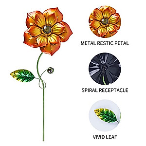 Topadorn Metal Flower Garden Stake Decor,Waterproof Metal Flower Stick for Outdoor Yard,Patio Decoration,Set of 3