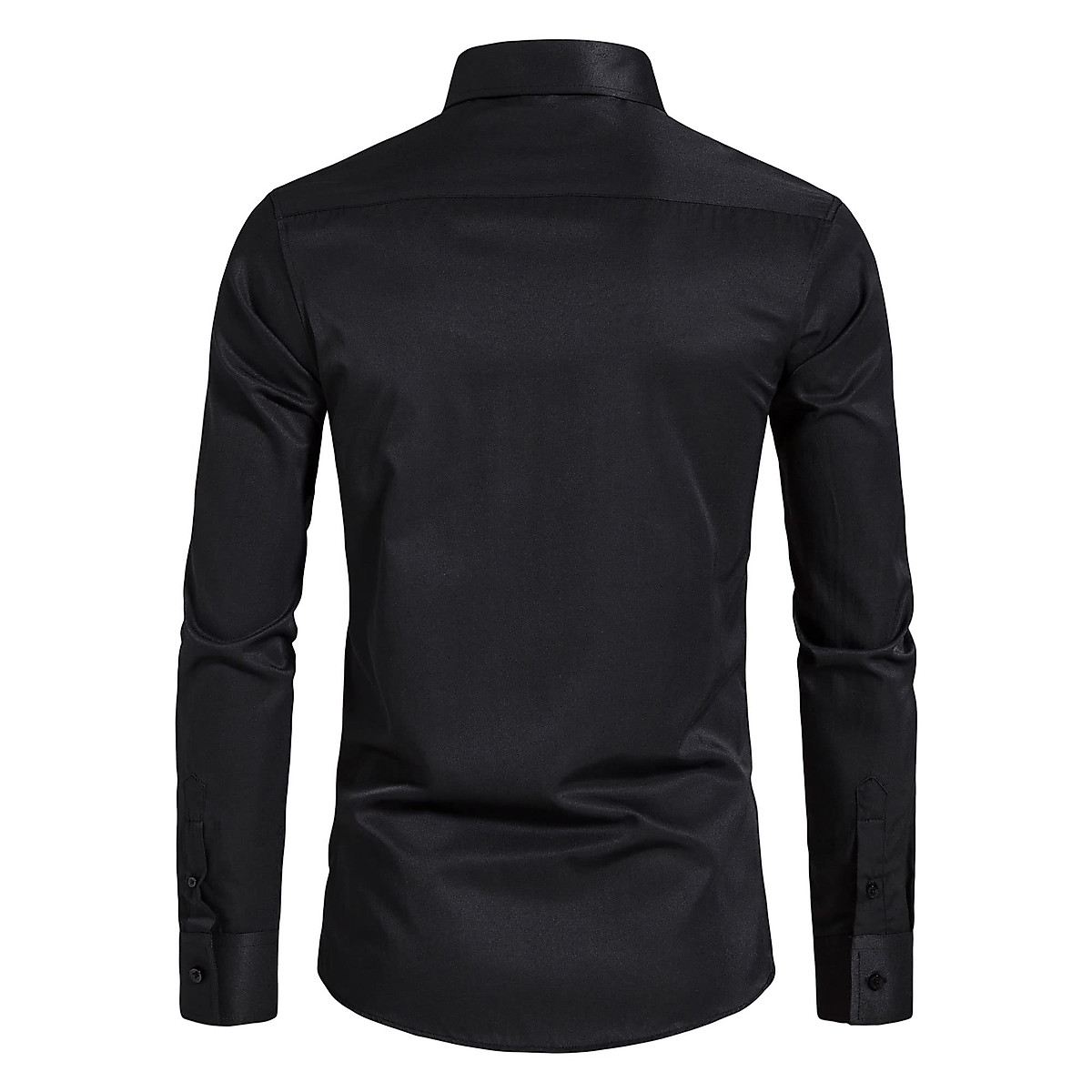 VANCOOG Men's Long Sleeve Plain Wedding Guest Button Down Wedding Tuxedo Dress Shirt-Black-2XL