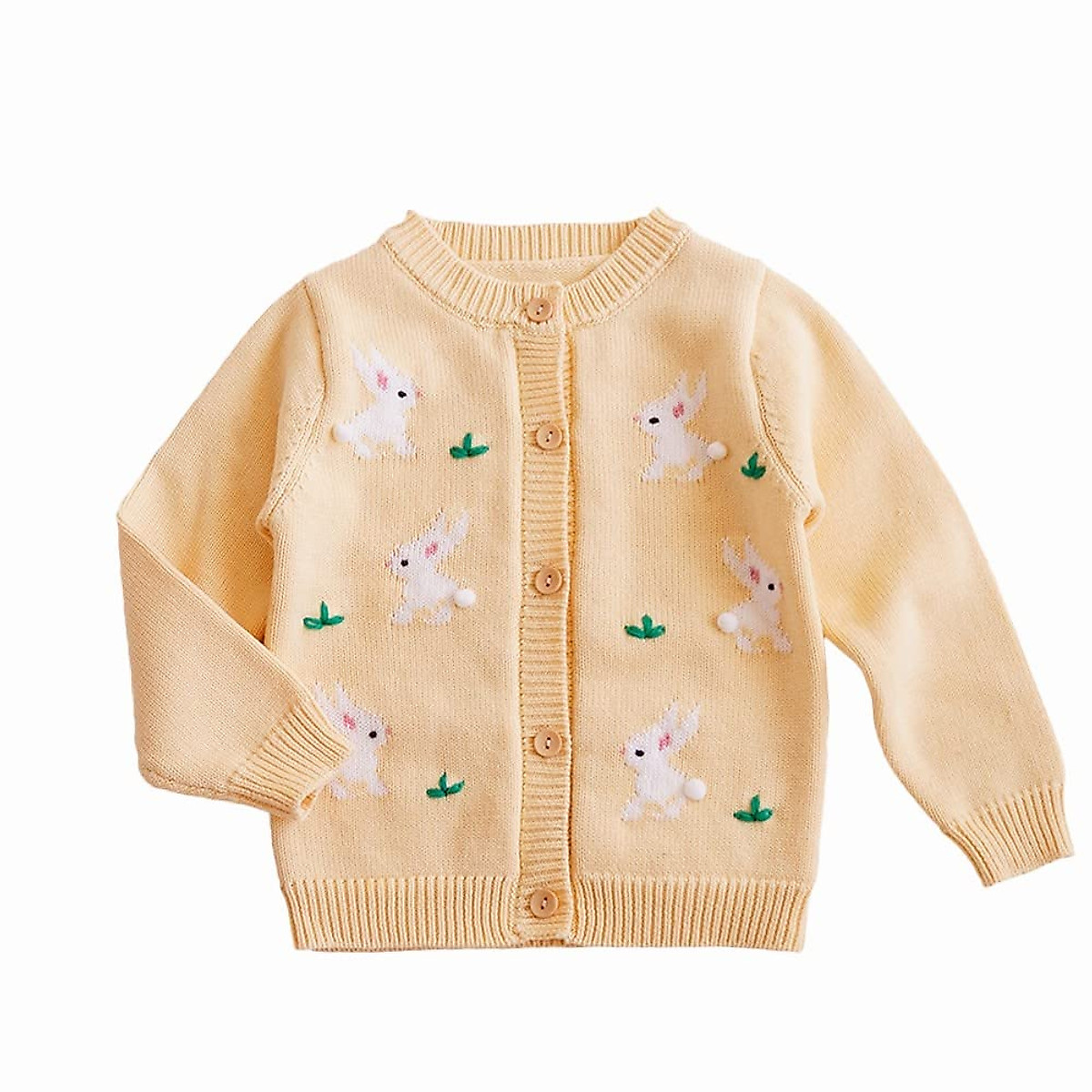 Rolanko Toddler Girls' Sweater Long Sleeve Open Front Button Down Knit Cardigan Kids Top Clothes 1-6 Years (Yellow, 3-4 Years)