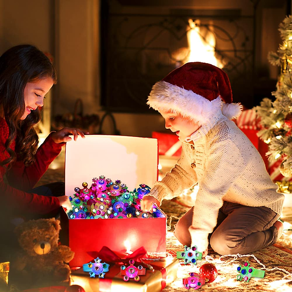 48-Pack LED Light Up Fidget Spinner Bracelets - Glow in The Dark Party Favors for Kids Ages 8-12