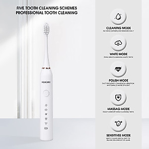 HUACAIKJ Automatic Touch Control 5-Speed Adult Models Sonic Rechargeable Dental Cleaning Electric Toothbrush (White)