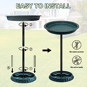 GESAIL Bird Baths for Outdoors, Lightweight Plastic Planter Pedestal Bird Bath with Metal Stake Decoration Bird Bath Planter for Lawn Patio Yard Garden, Spotted Green