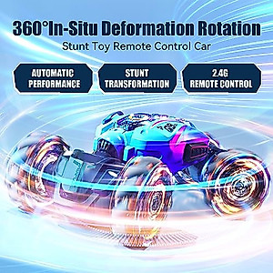 Gesture Sensing RC Stunt Car,2.4GHz 4WD Remote Control Toy Car,Double Sided Driving,360 °Rotation,Off Road Vehicle,Hand Controlled RC Car with Lights&Music, Birthday Gifts for 6-12 yr Boys&Girls(Blue)