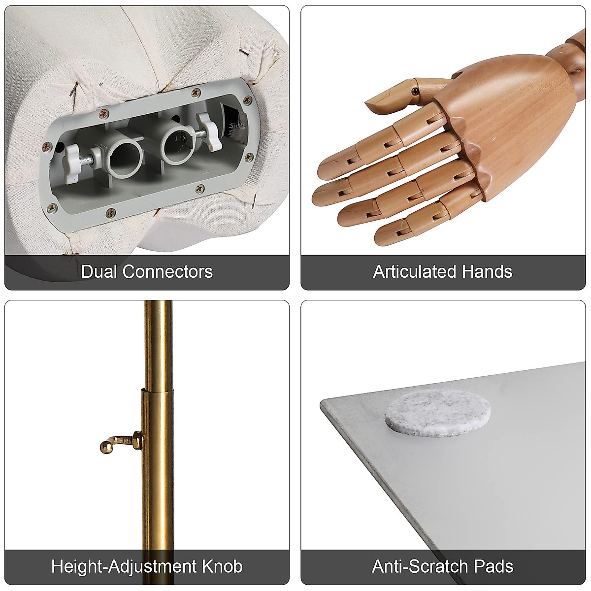 Bonnlo Female Dress Form with Head and Posable Wood Arms, Mannequin Torse Body with Metal Base Adjustable Height, Women Dress Jewelry Display Model