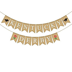 Pudodo Burlap Kentucky Derby Banner Horse Race Rose Party Fireplace Mantle Garland Decoration