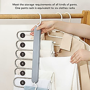 Space Saving Pants Hangers, 6 Layers Folding Multifunctional Pants Rack Hanger Stainless Steel Hangers for Closet Trousers Scarves Clothes Organization, 11.8x11.4x2.6 (White)
