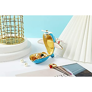 Furuida Airplane and Captain Rabbit Trinket Boxes Hinged Enamel Hand-Painted Animals Ornaments Unique Gift for Home Decor