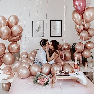 PartyWoo Rose Gold Balloons, 100 pcs Metallic Rose Gold Balloon Arch Kit of 18 inch 12 inch 10 inch 5 inch Latex Balloon Garland and 20m Ribbons for Rose Gold Birthday Decorations, Bachelorette Party