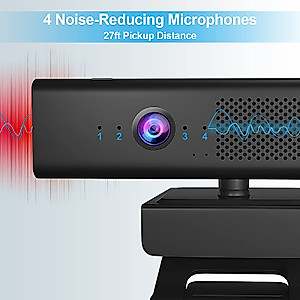 Full HD 1080P Computer Camera with 4 Built-in Omnidirectional Microphones and Speaker for Video Conference Streaming, USB External Webcam with Magnetic Privacy Cover for Desktop Monitor Laptop