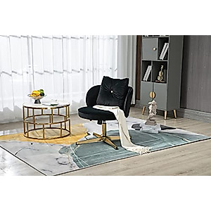 Pvillez Office Desk Chair No Wheels Polyester Fabric Armless Home Office Desk Chair Office Chair Vanity Chair Adjustable Swivel Home Office Computer Chair Task Chair with Pillow and Gold Base (Black)