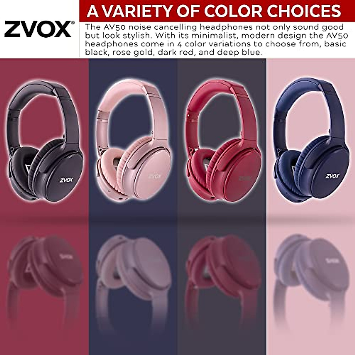 ZVOX Noise Cancelling Headphones - Over Ear Bluetooth Headphones with AccuVoice Technology, Wireless Headphones with Microphone,AV50 Wireless Over The Ear Headphones, Hi-Res Audio & Deep Bass - Black