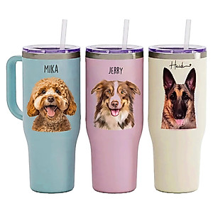 Custom Cat, Pets Photo Personalized Tumbler 40 oz Laser Engraved, Insulated Cup with Handle, Lid and Straw, Vacuum Insulated, Coffee Mug, Personalized Gifts For Cat Mom 3