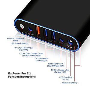 BatPower ProE 2 ES10B 148Wh MS Surface Power Bank for Surface Book 3 2 1 External Battery Surface Laptop 4 3 2 1 Surface Pro X 8 7 6 5 4 3 Go Portable Charger and Surface 120W Slim Charger Adapter