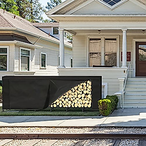 NANANARDOSO 8ft Firewood Rack Outdoor with Cover Combo Set Waterproof for Wood Storage, Adjustable Fire Log Stacker Stand, Heavy Duty Firewood Log Rack Holder for Fireplace Metal Lumber, Black